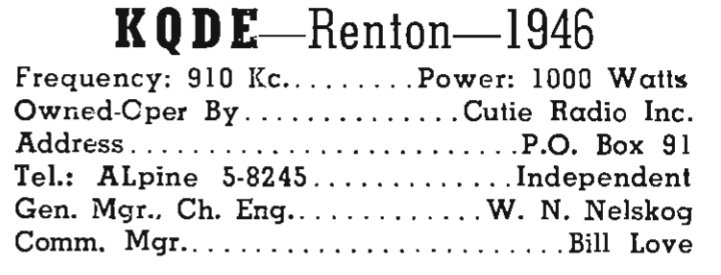 KQDE ad 1959; Before Wally Nelskog chose the KIXI call letters – QZVX ...