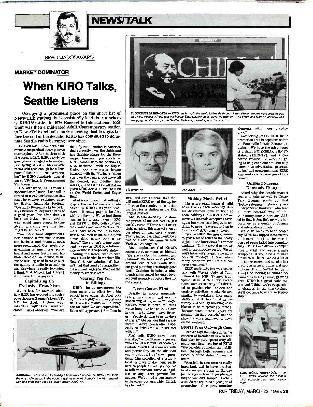 March 1985/R&R Magazine – When KIRO Talks, Seattle Listens – QZVX ...