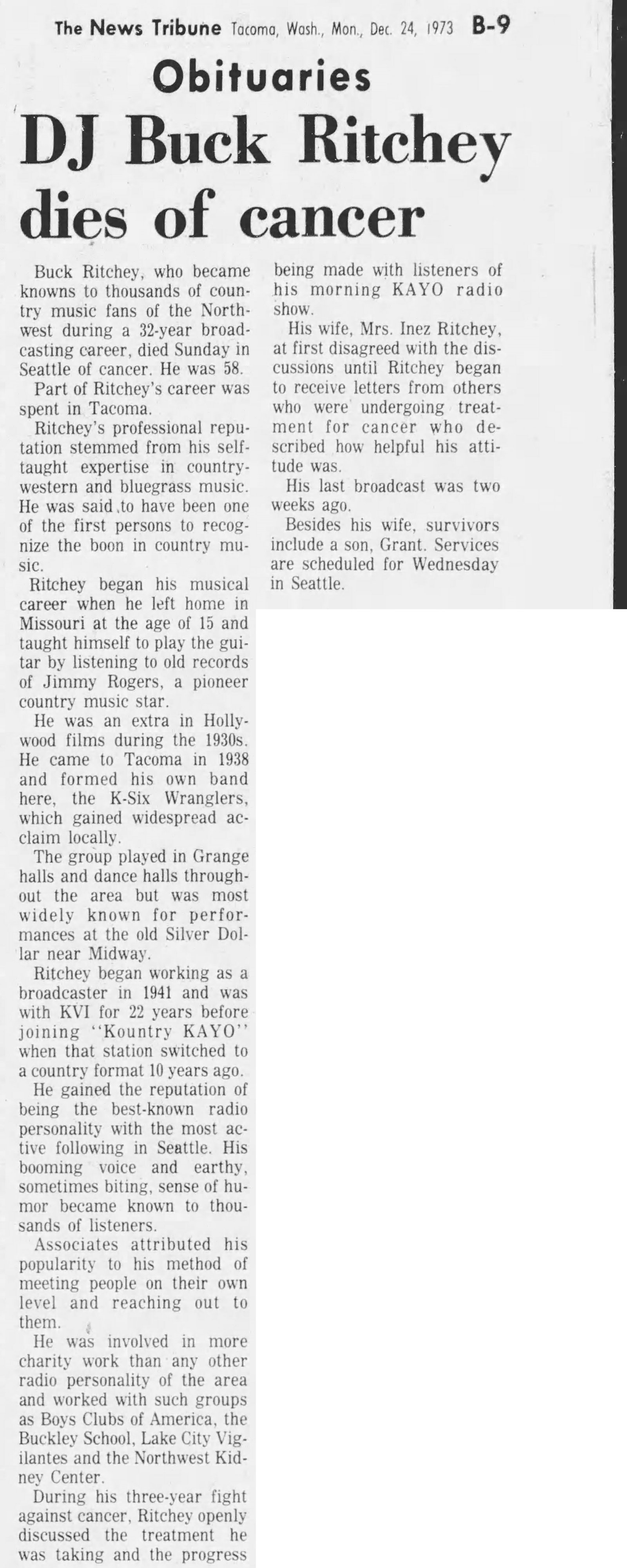 Buck Ritchey Obit (P-I & TNT 1973) – QZVX Broadcast History & Current ...